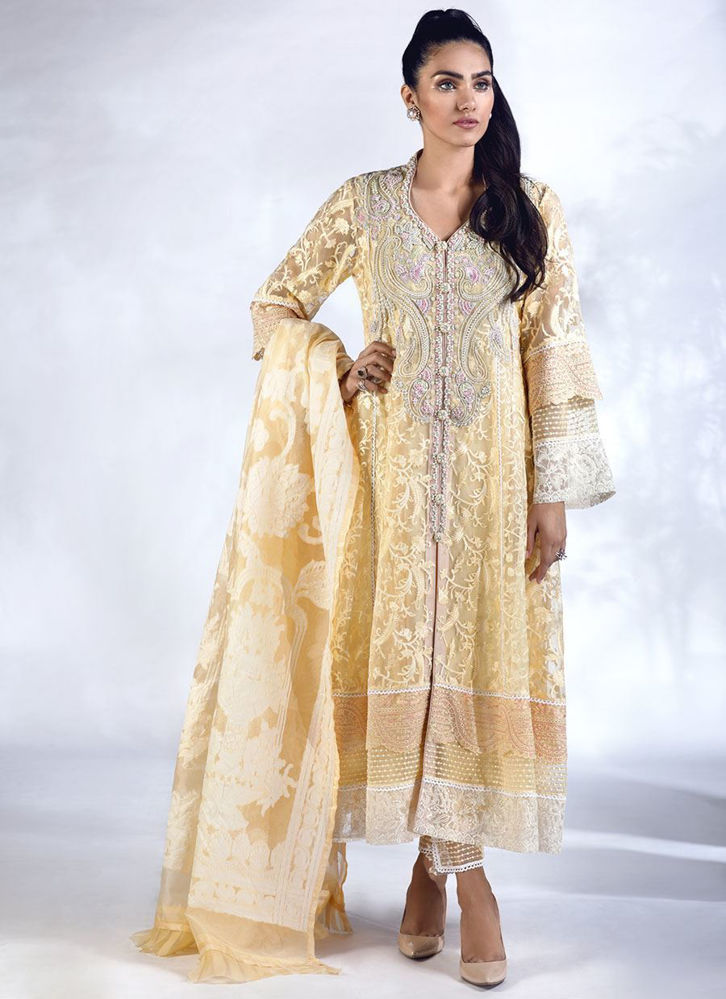 Canary yellow kalidaar with dupatta | Farah Talib Aziz