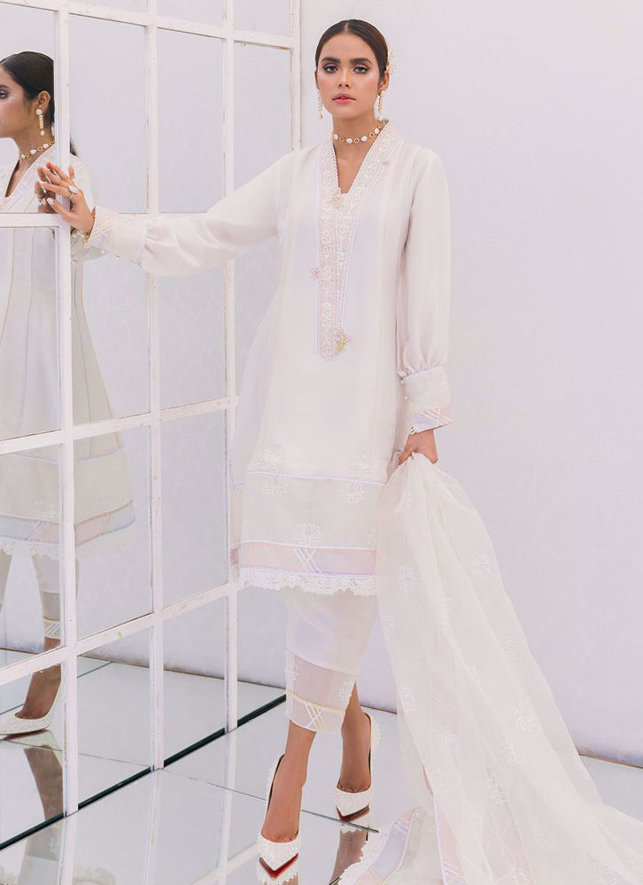 Sheen ivory shirt with Fine Embroidery | Farah Talib Aziz