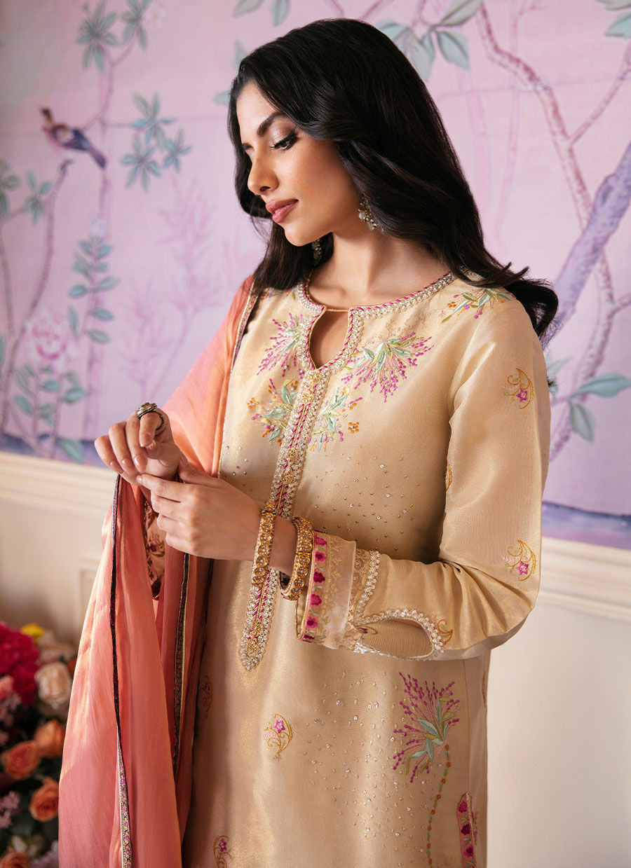 Narood Gold Shirt And Dupatta with Modern Styling | FTA