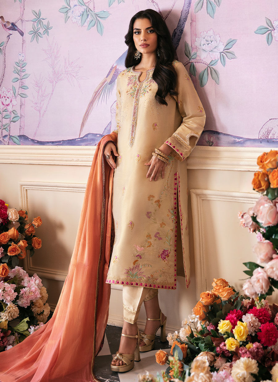 Narood Gold Shirt And Dupatta with Modern Styling | FTA
