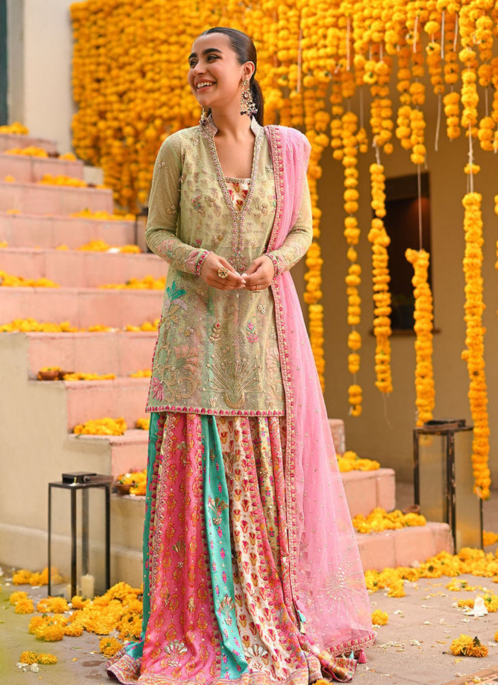 Marina Short Shirt Over Block Printed Lengha CholiLuxury Designer ...