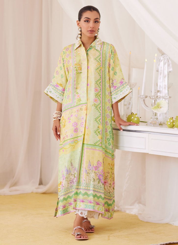 Butter Yellow Shirt Dress with Fine Embroidery | FTA