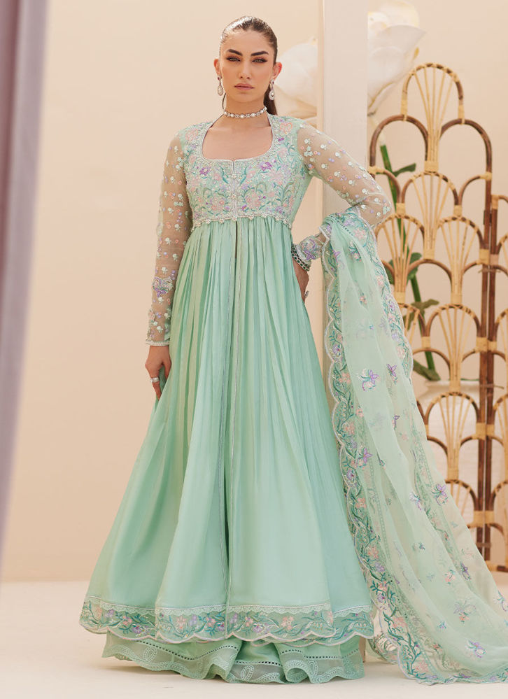 Freya Aqua Pants with Fine Embroidery | Farah Talib Aziz